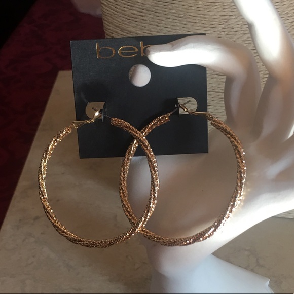 bebe | Jewelry | Bebe Lightcatching Faceted Gold Hoop Earrings | Poshmark